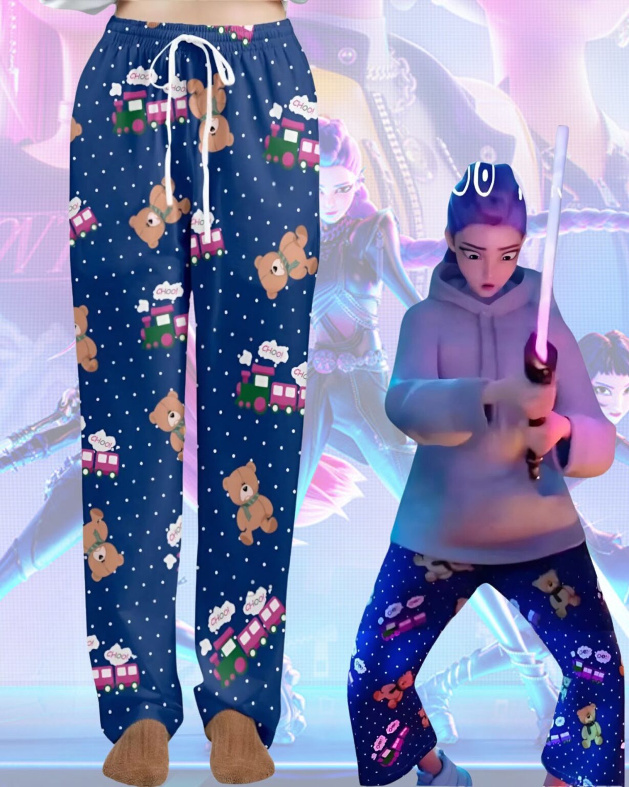 Rumi’s Choo Choo Train – Satin Long Pajamas Pants – Zasperry